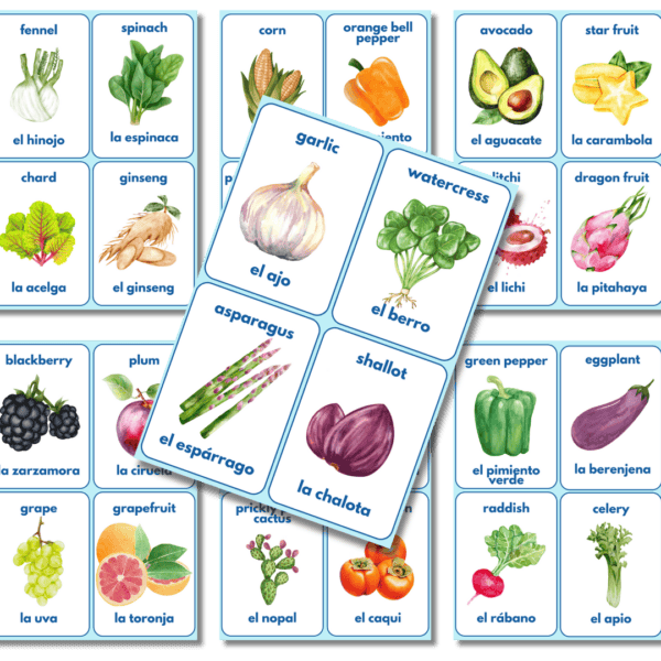 Spanish-English Flashcard Bundle: Fruits & Veggies - Digital Bakerie Shop