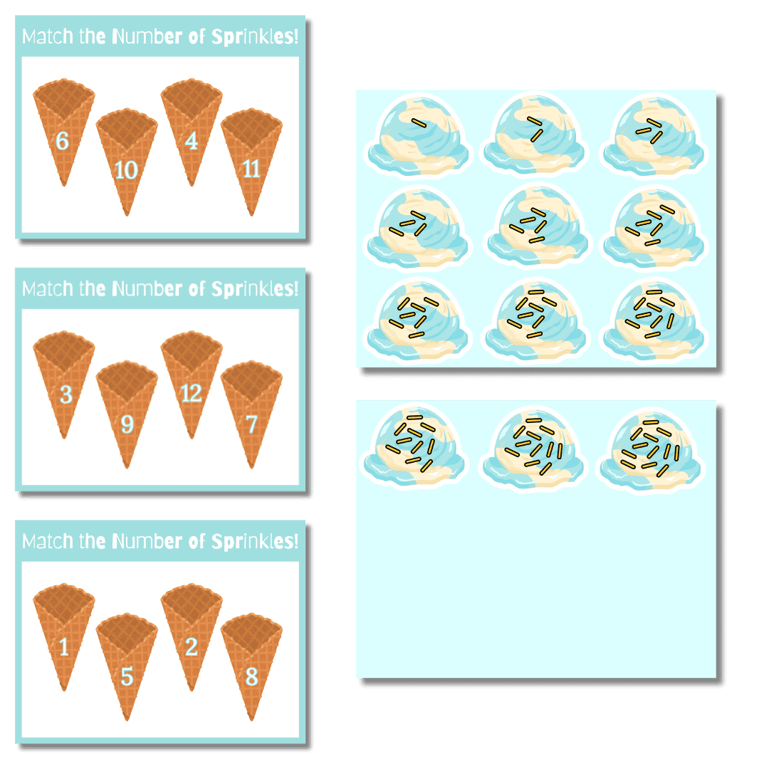 Busy Activity: Ice Cream Counting Match in Blue - Digital Bakerie Shop