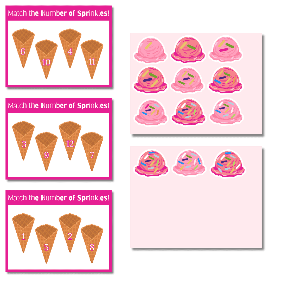 Busy Activity: Ice Cream Counting Match in Bold Pink - Digital Bakerie Shop