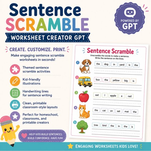 Sentence Scramble Worksheet Creator GPT - Digital Bakerie Shop